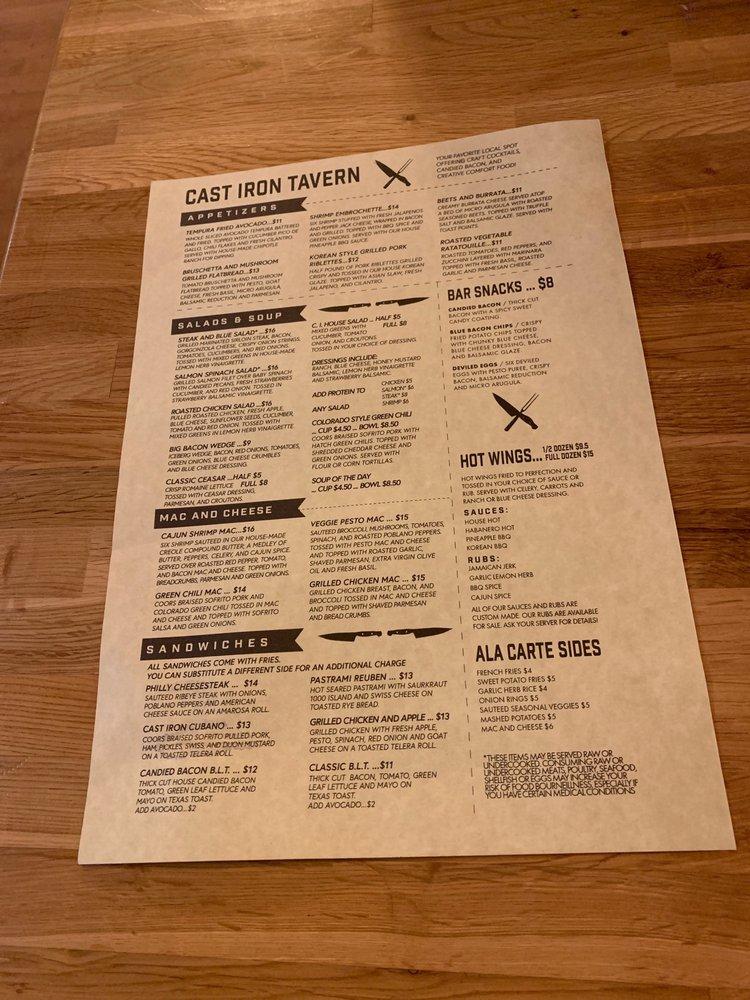 Menu at Cast Iron Tavern pub & bar, Golden