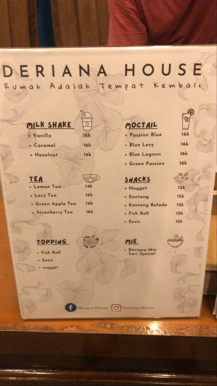Menu at Deriana House cafe, Tangerang