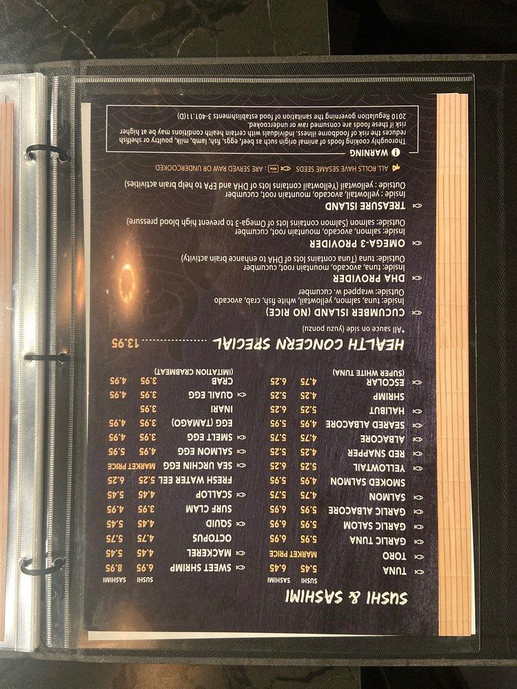 Menu at Kabuto Sushi restaurant, St. George