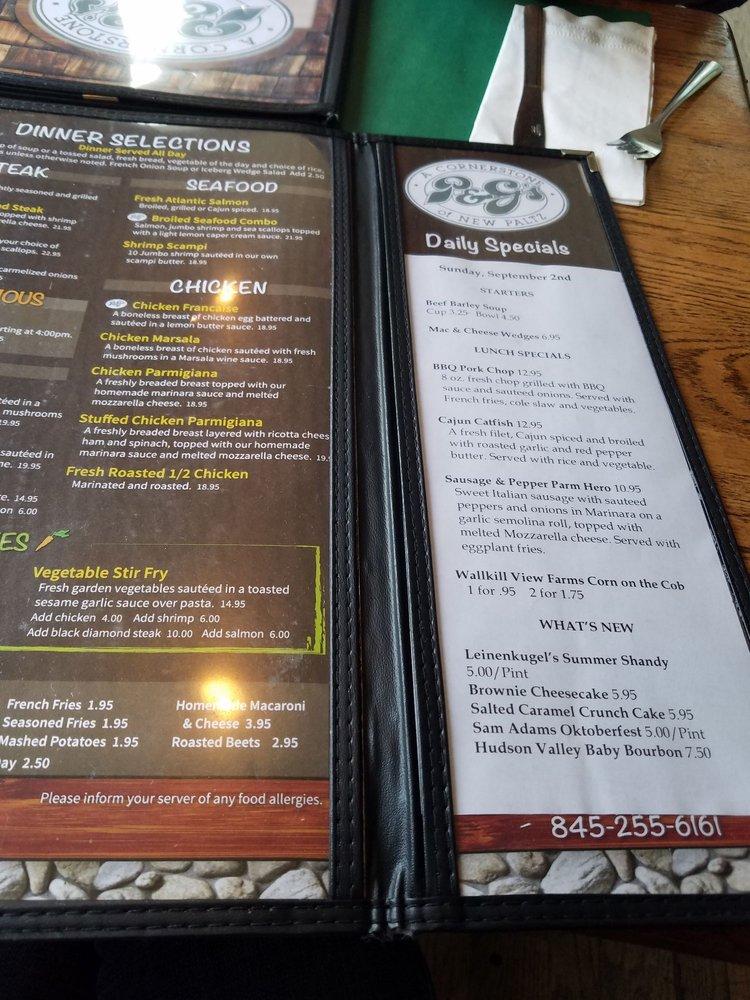 Menu at P&G’s steakhouse, New Paltz
