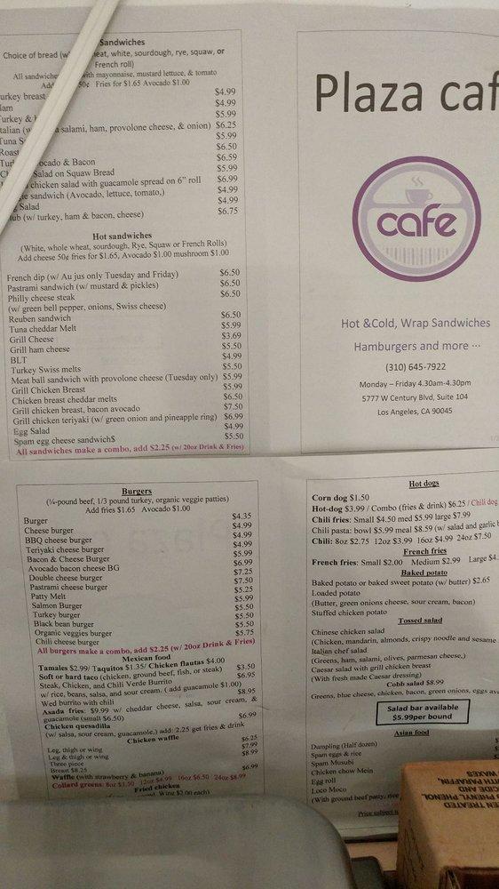 Menu at Plaza Cafe, Los Angeles, W Century Blvd