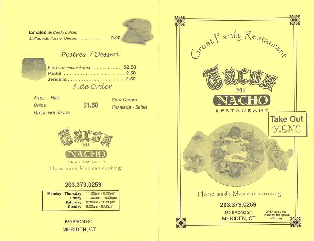 Menu at Tacos Mi Nacho restaurant, Meriden