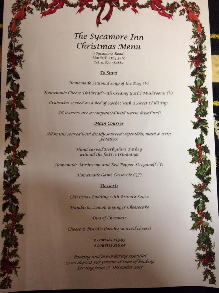 Menu at The Sycamore Inn pub & bar, Matlock