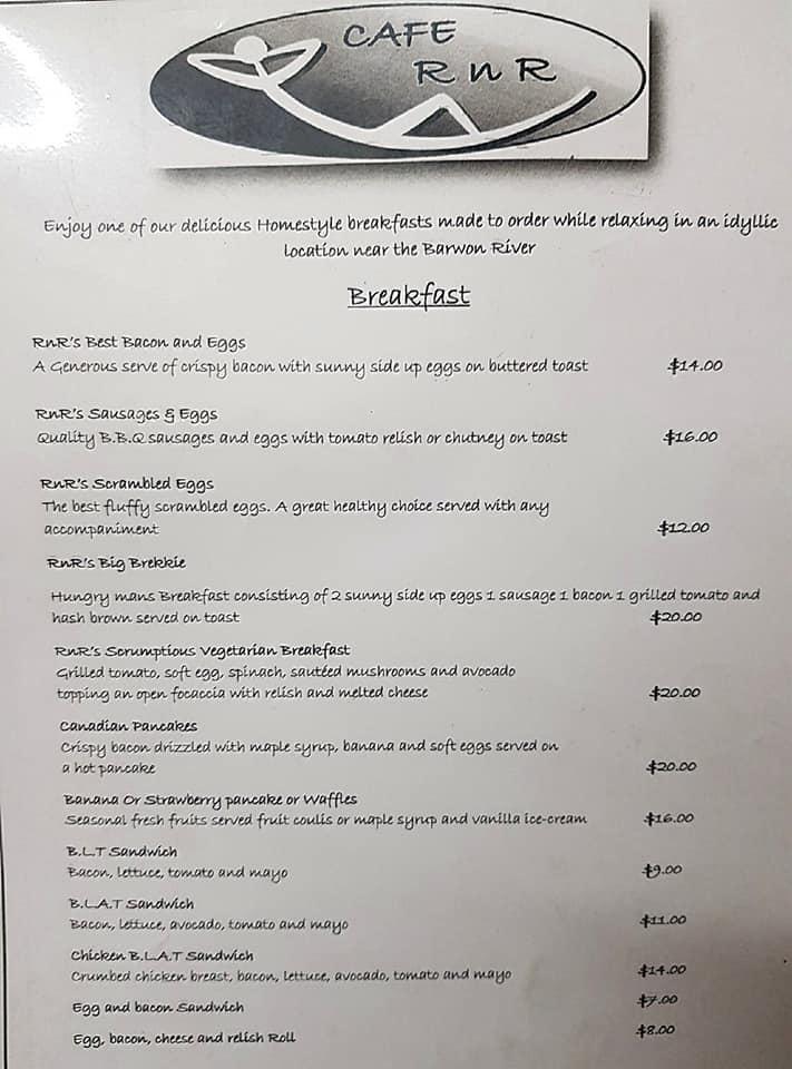 Menu at Cafe R n R, Belmont