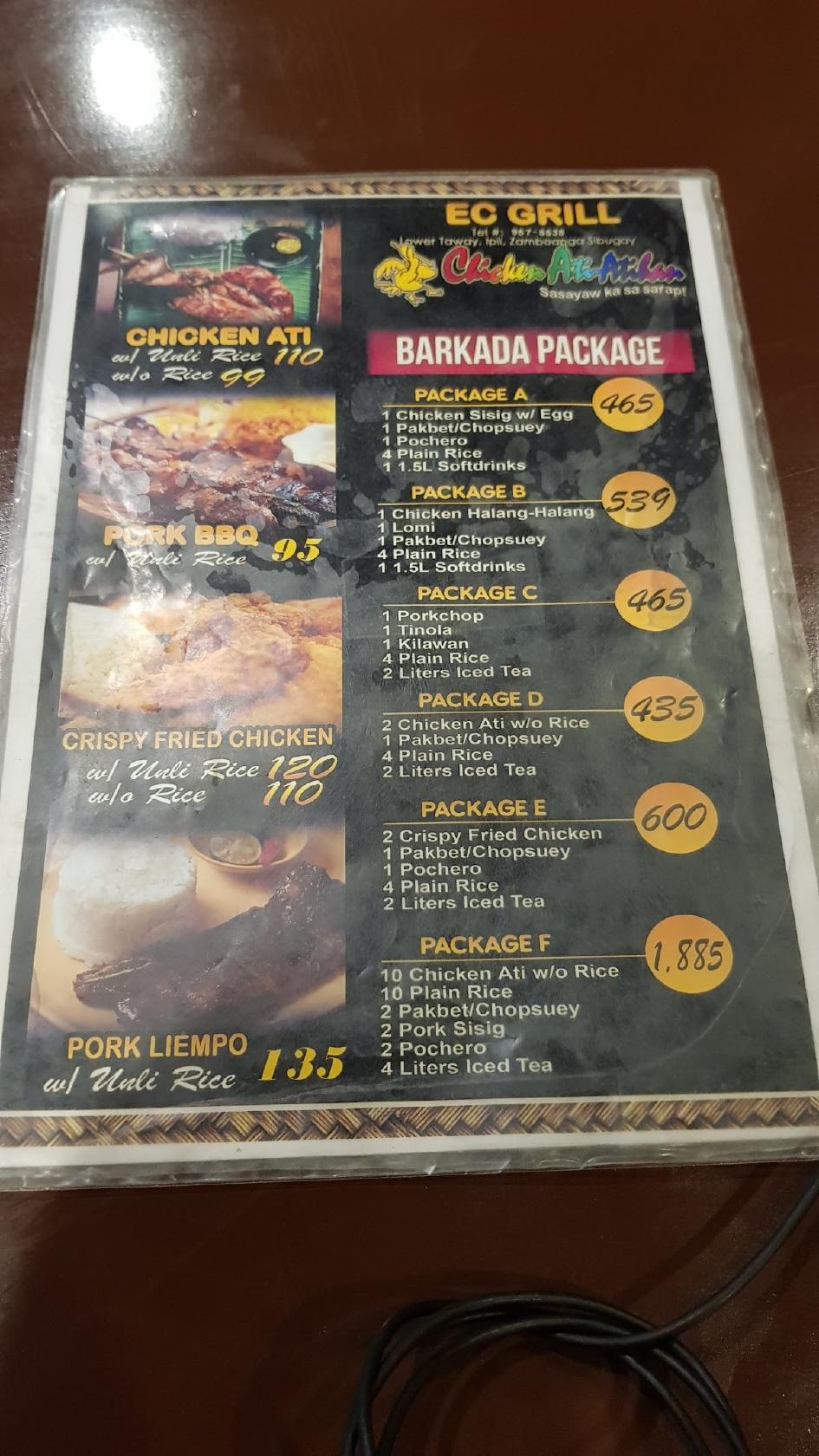 Menu at Chicken Ati-Atihan Restaurant, Ipil