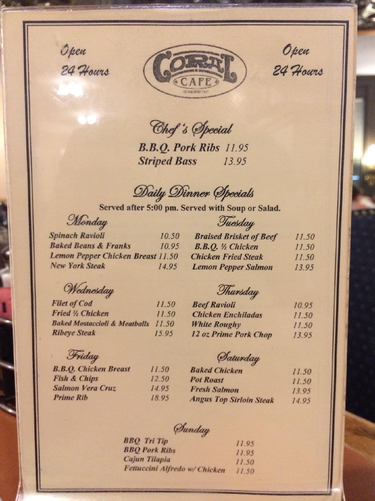Menu at Coral Cafe, Burbank