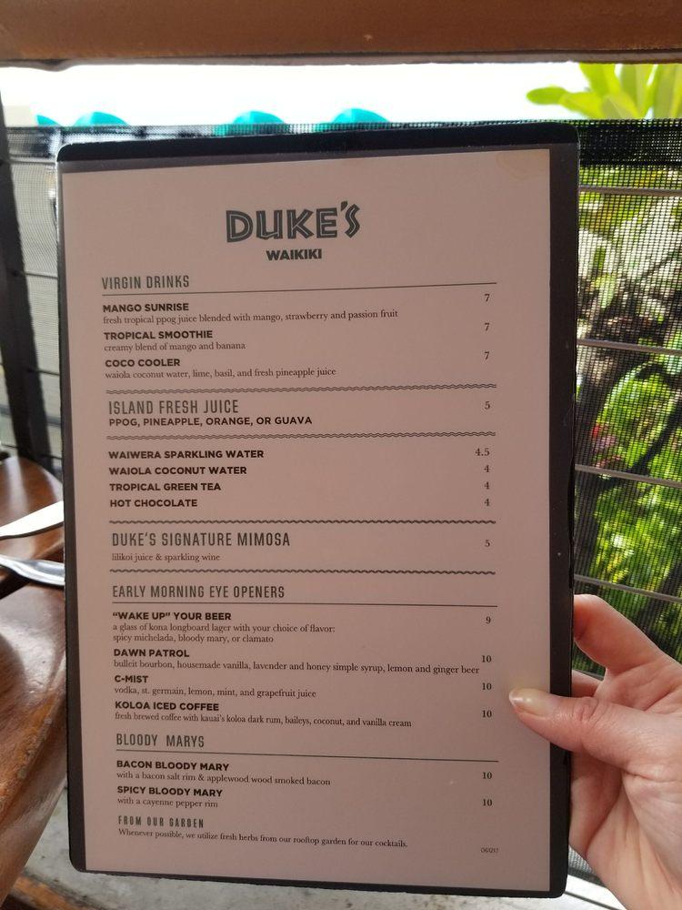 Menu at Duke's Waikiki pub & bar, Honolulu, Kalākaua Ave #116