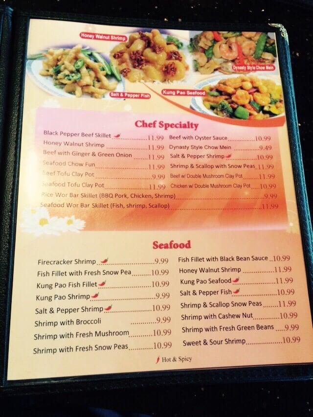 Menu at Dynasty Chinese Cuisine restaurant, Hanford