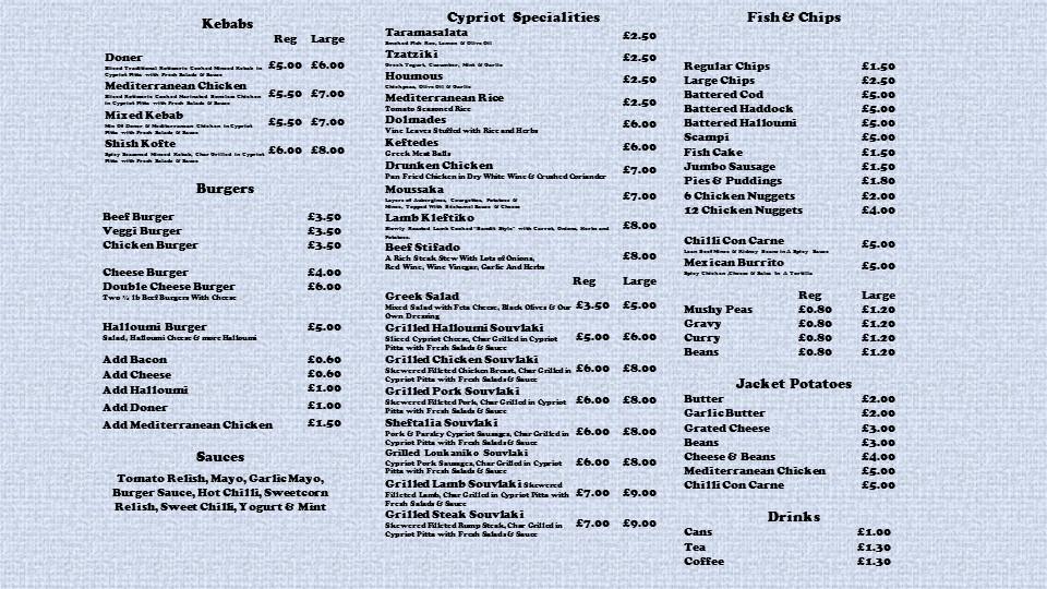 Menu at Pappas restaurant, Macclesfield