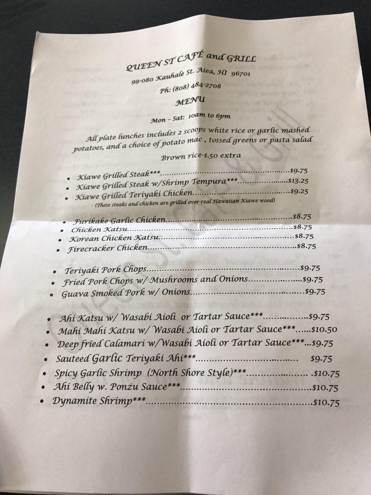Menu at Queen Street Cafe & Grill, Aiea