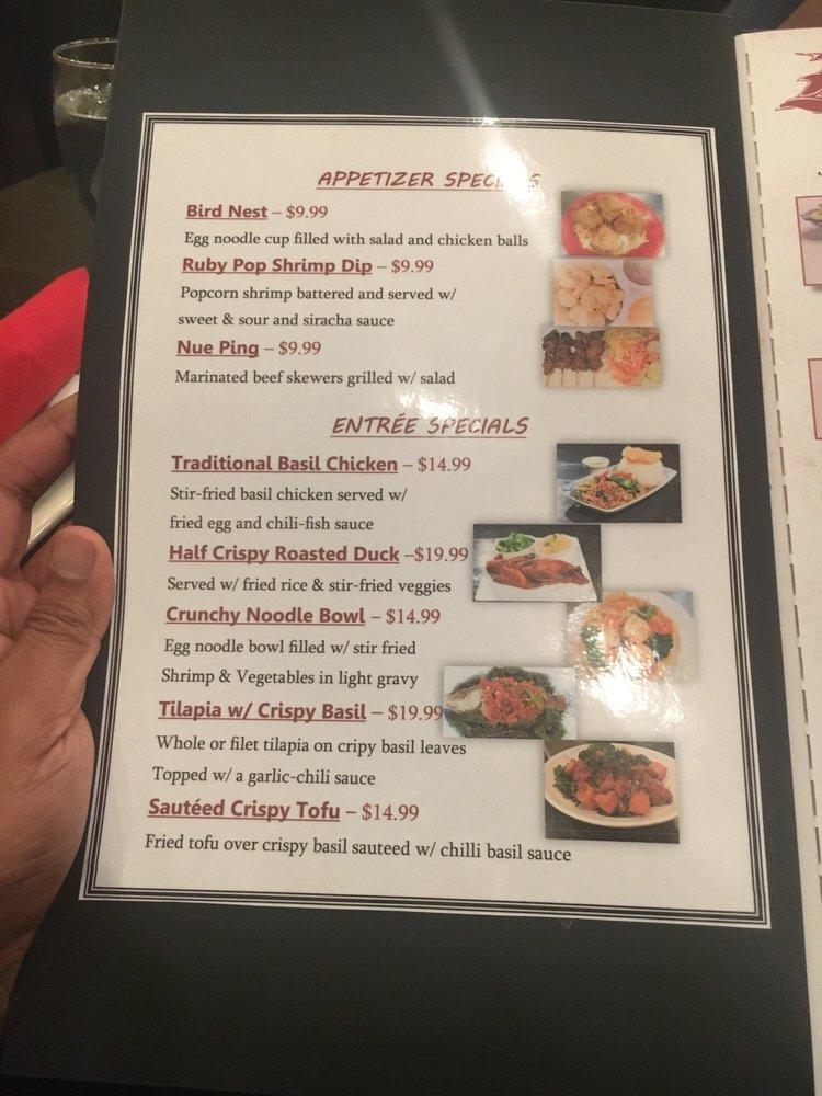 Menu at Ruby of Siam restaurant, Highland Park, 2nd St