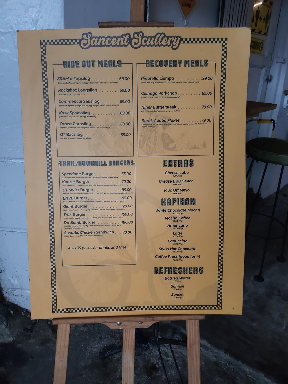 Menu at Sancent Scullery restaurant, Mandaluyong