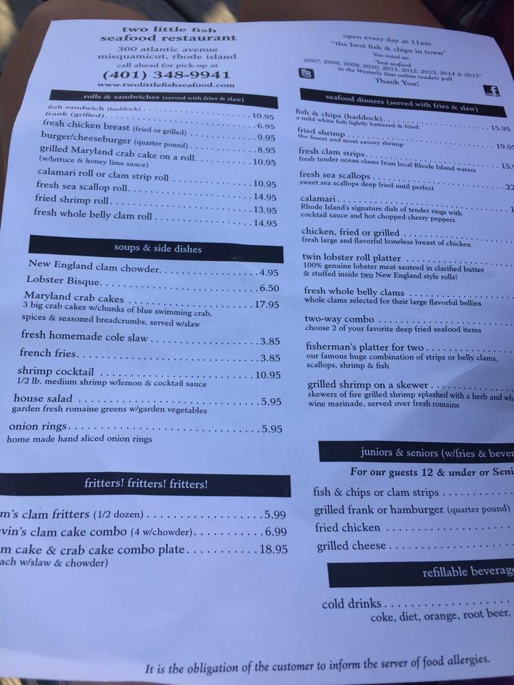 Menu at Two Little Fish restaurant, Westerly