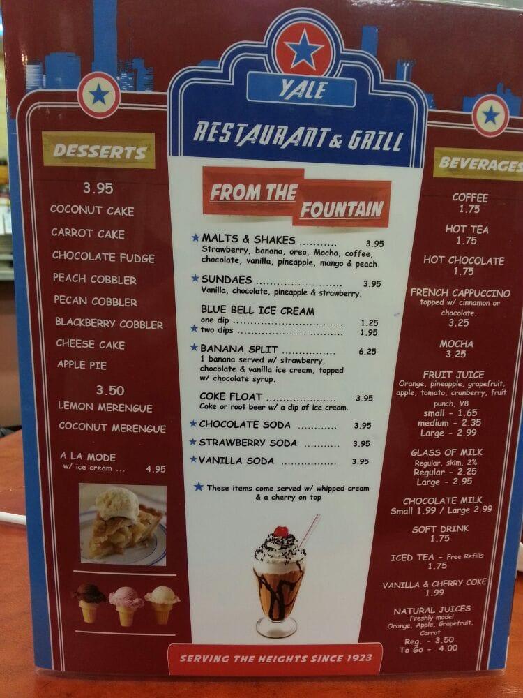 Menu at Yale Street Grill restaurant, Houston