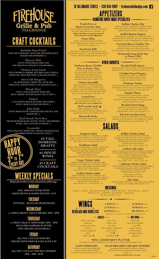 Menu at Firehouse Grille & Pub, Tallmadge