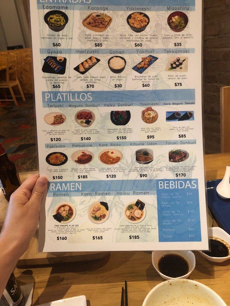 Menu at Haiku comida + cultura japonesa restaurant, Mexicali