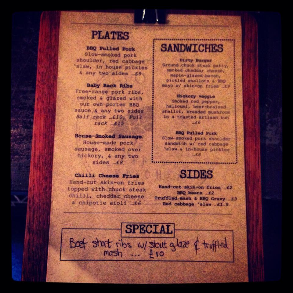 Menu at Hickory Pig, Bristol, Various Locations