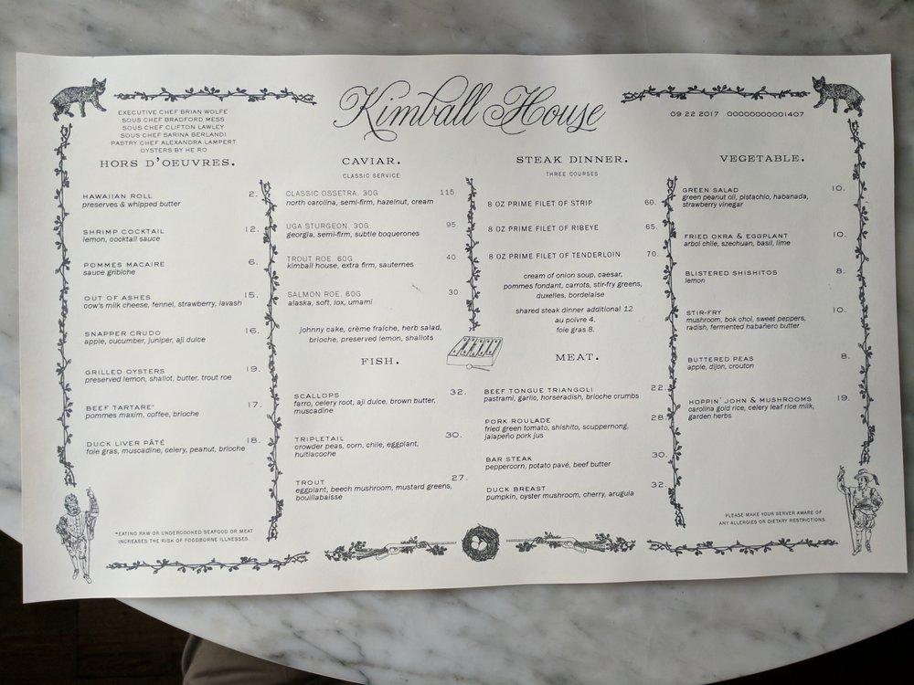 Menu at Kimball House pub & bar, Decatur