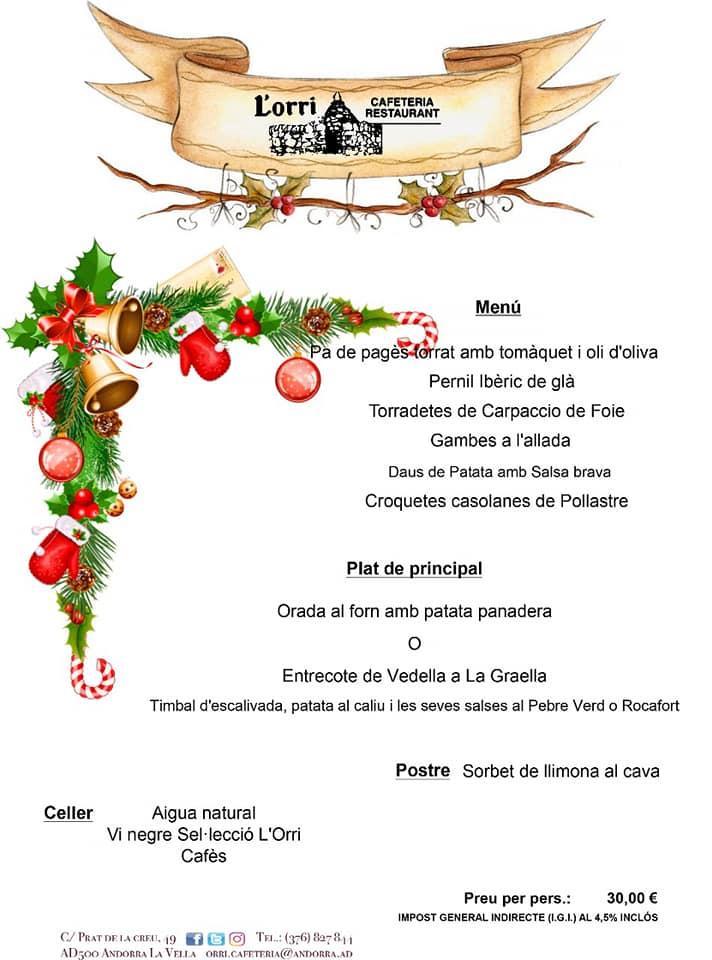 Menu at Restaurant L'Orri, Andorra la Vella, Carrer Prat de la Creu, 49