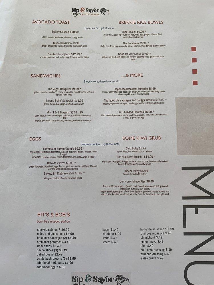 Menu at Sip and Savor Kitchen restaurant, Las Vegas