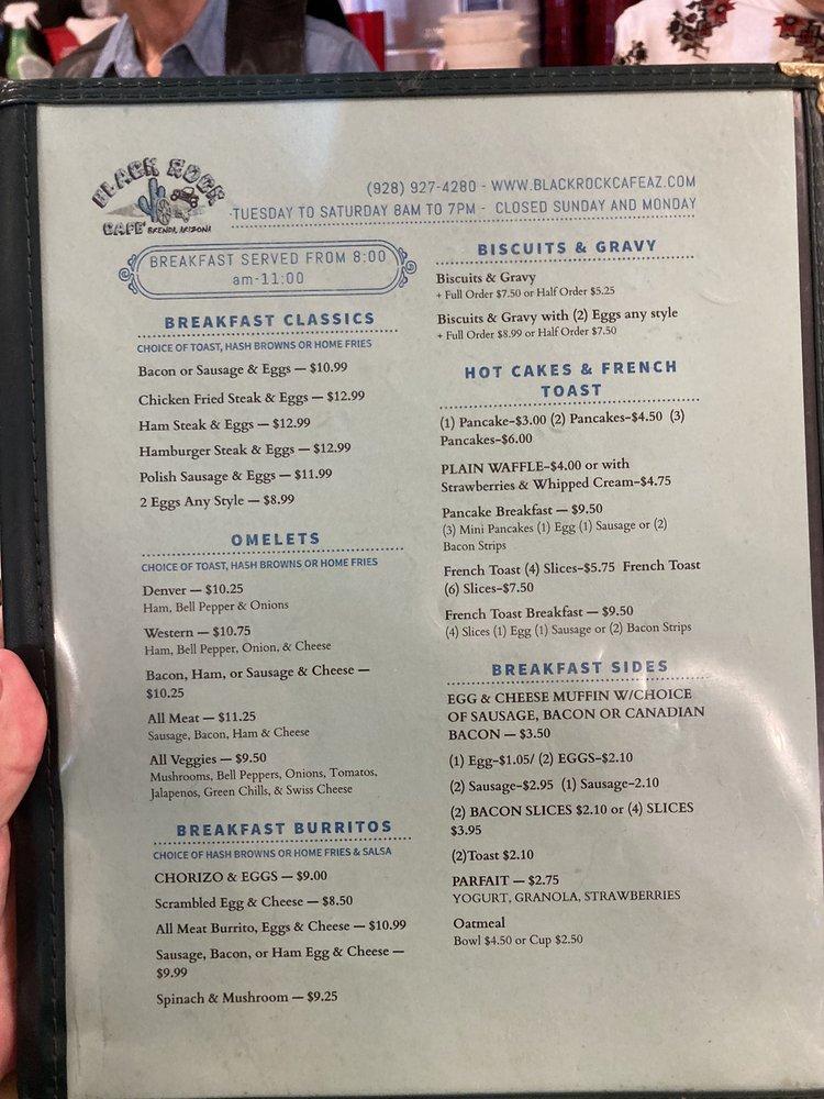 Menu at Black Rock Cafe, Brenda, US-60