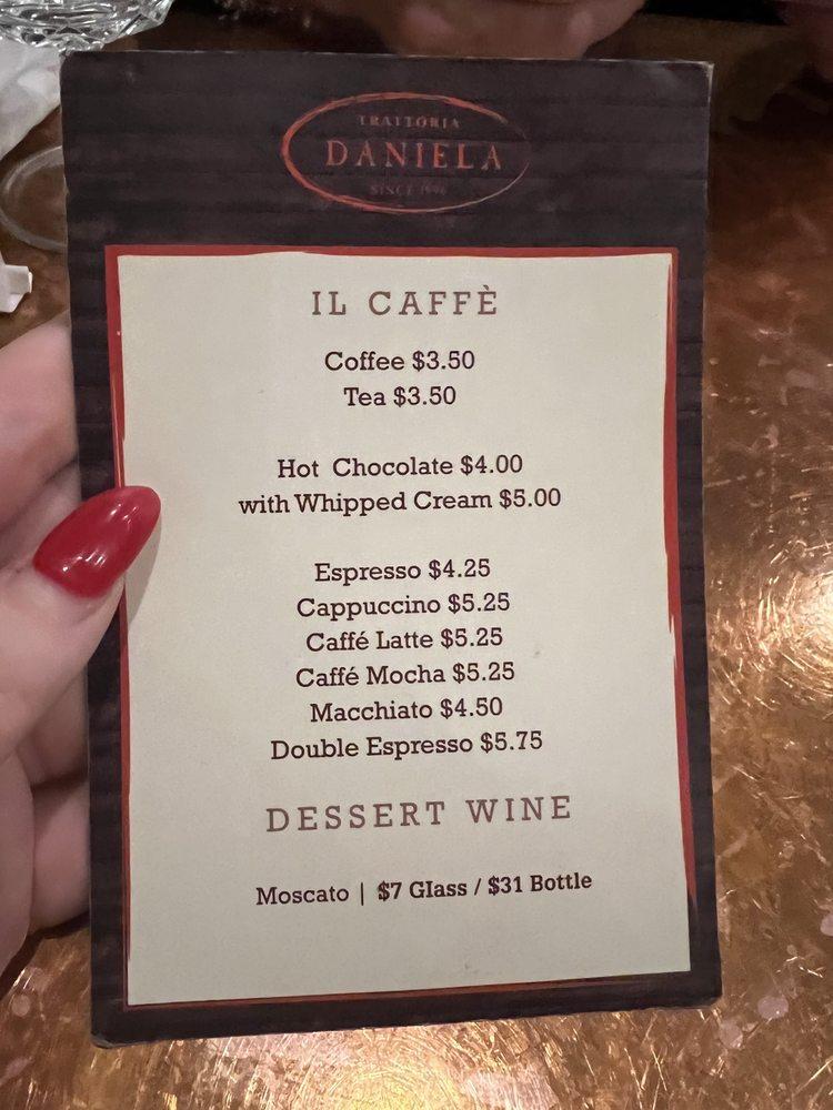 Menu at Daniela Trattoria desserts, West New York