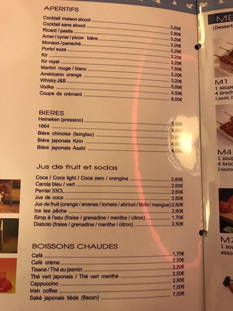 Menu au Fujisan restaurant, Mulhouse