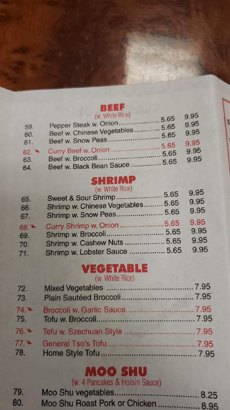 Menu at Hing Wong restaurant, Springdale