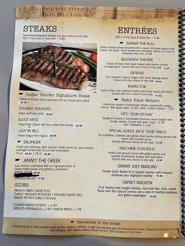 Menu at Legal Tender Restaurant, Evanston