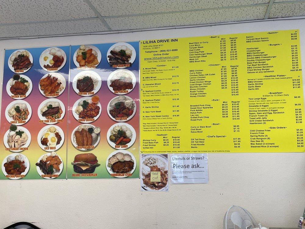Menu at Liliha Drive Inn BBQ, Honolulu