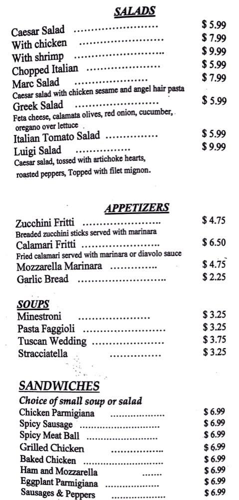 Menu at Piccolino restaurant, Artesia