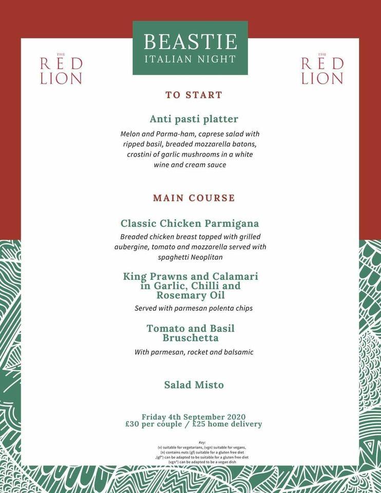 Menu at Red Lion (Beastie Bar), Forres