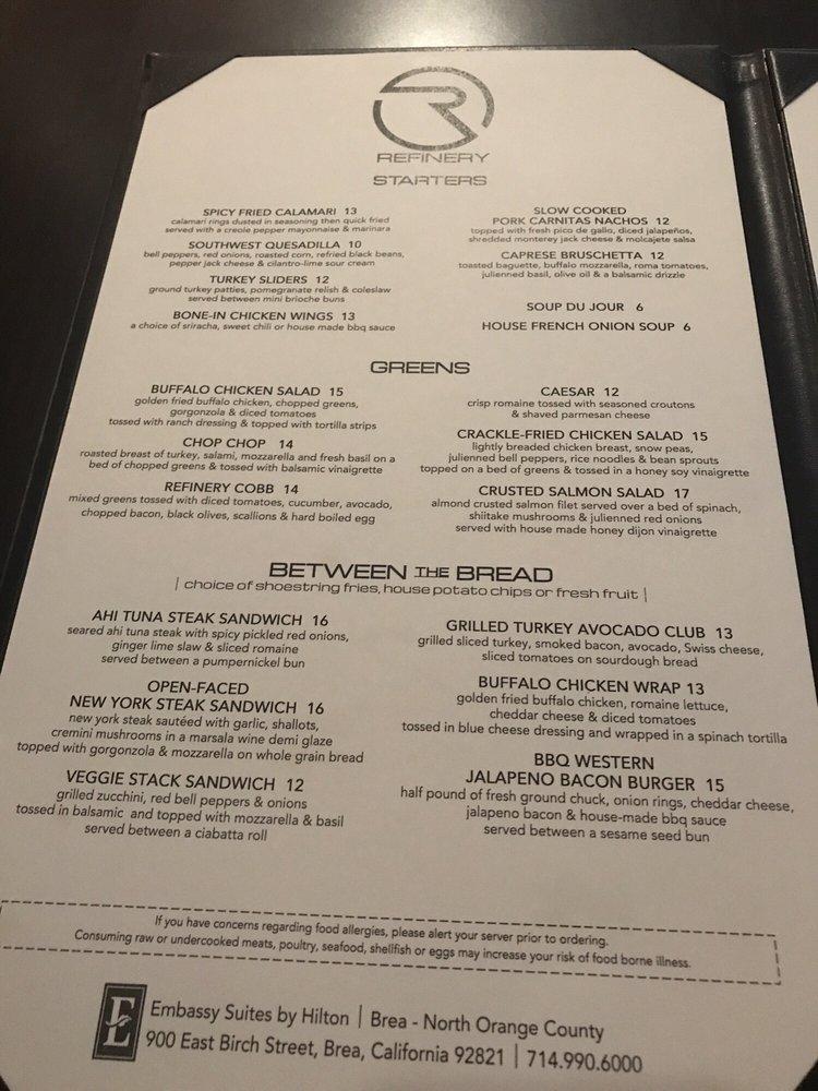Menu at The Refinery restaurant, Brea