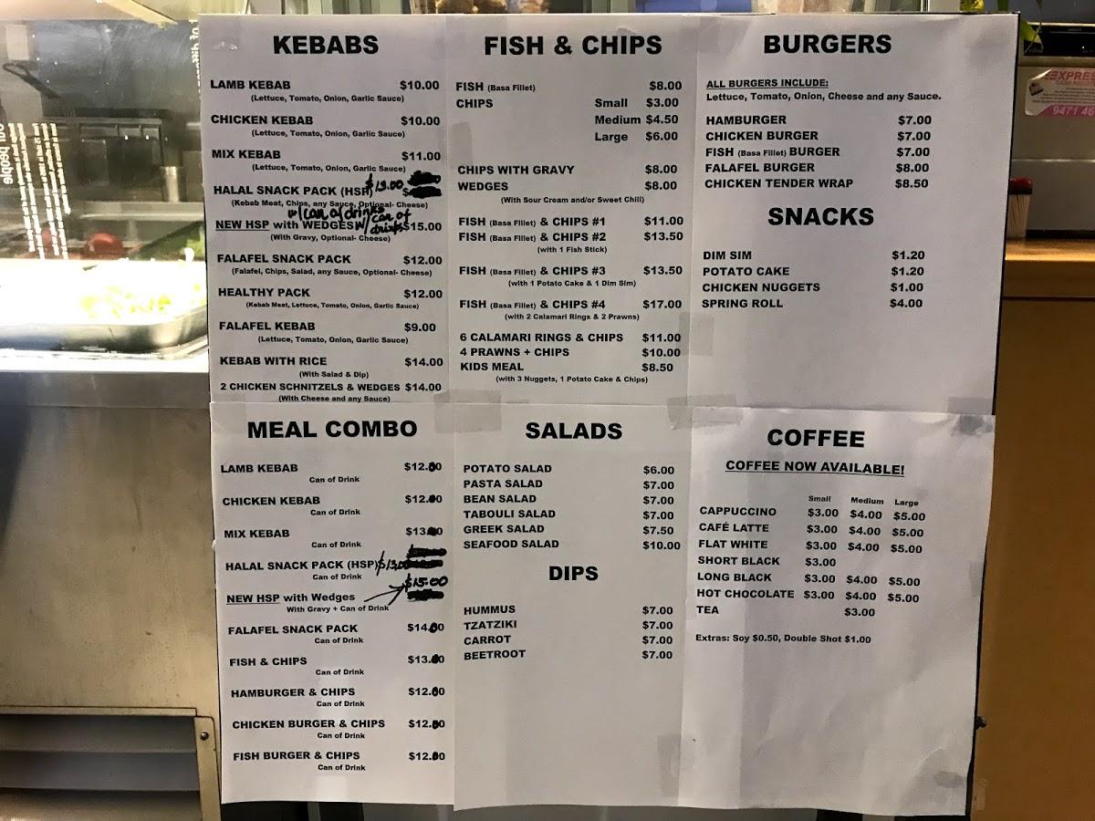 Menu at Zak's Kebabs restaurant, Lalor