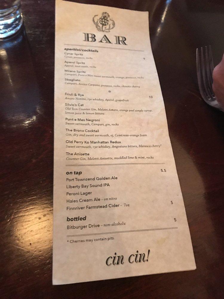 Menu at Bar del Corso, Seattle