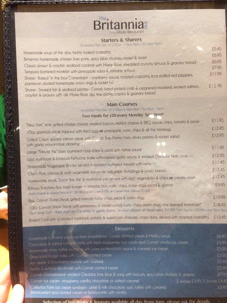 Menu at Britannia Inn pub & bar, Par