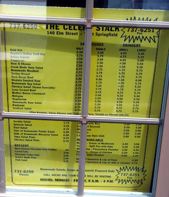 Menu at Celery Stalk restaurant, West Springfield