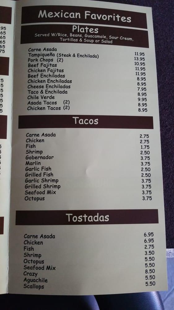 Menu at La Sinaloense Restaurant, Spring Valley