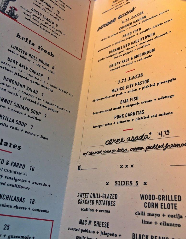 Menu at Nada restaurant, North Bethesda