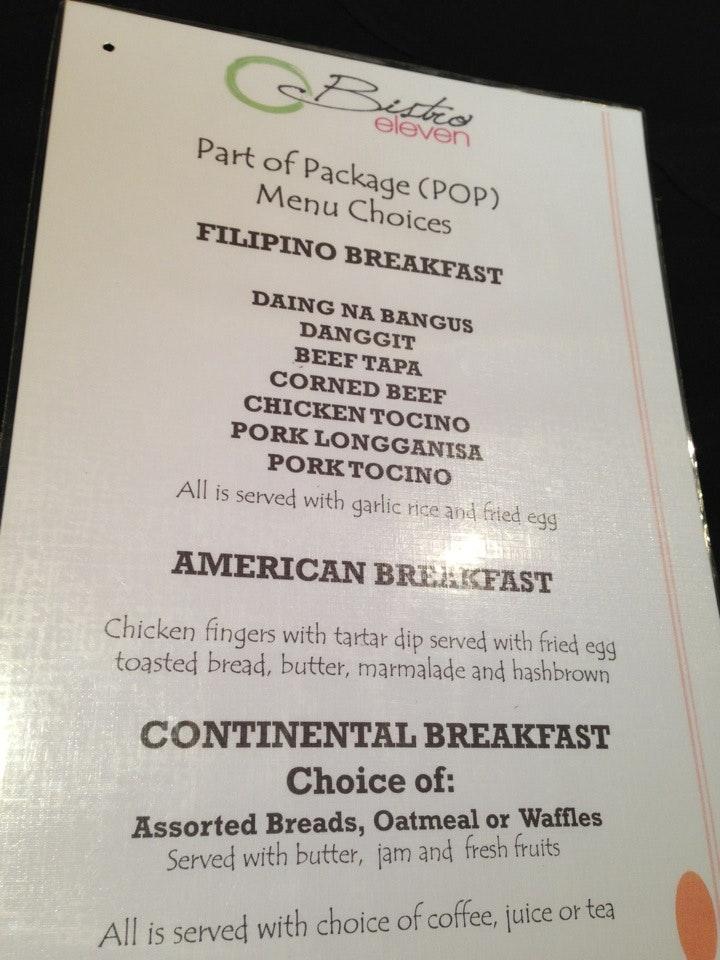 Menu at Bistro 11, Makati, AIM Conference Center