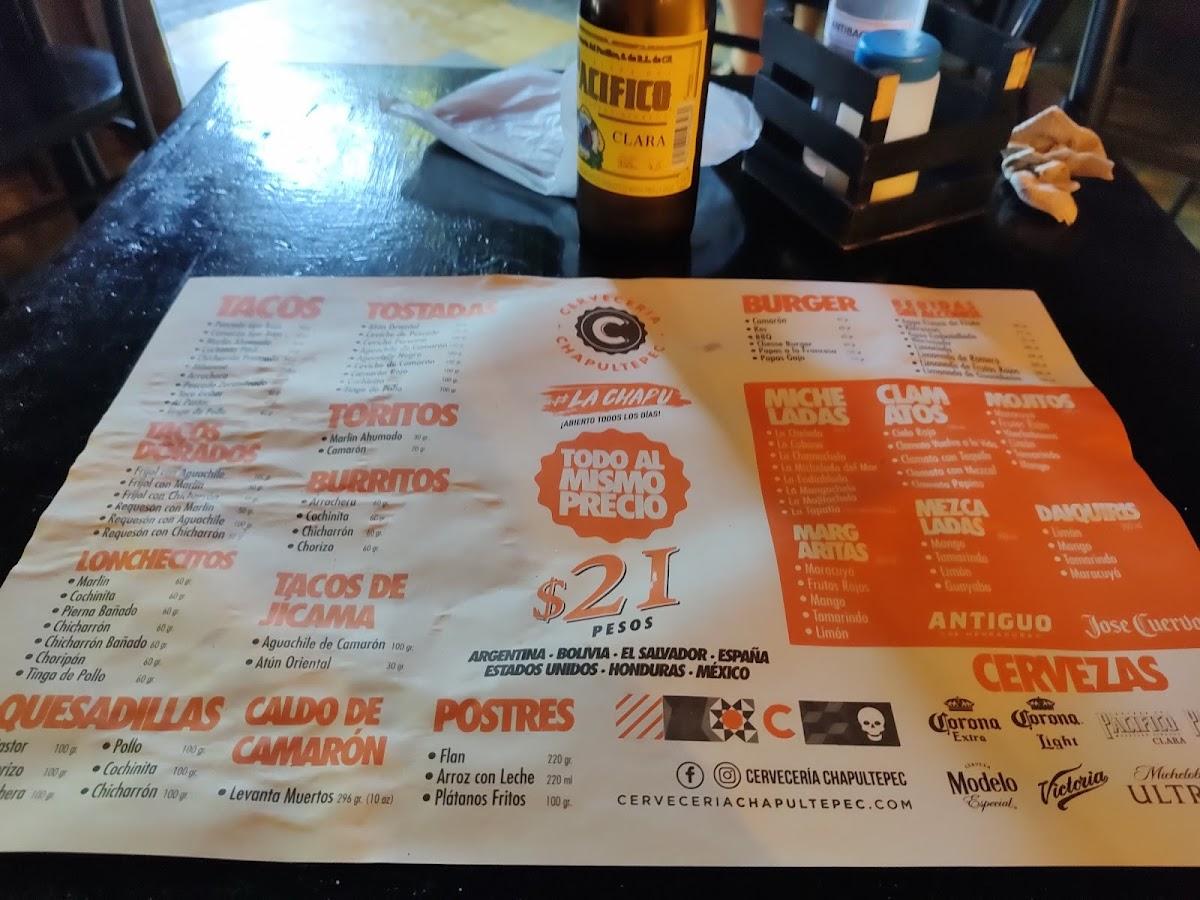 Menu at Cervecería Chapultepec pub & bar, Tehuacán, C. 1 Sur 104