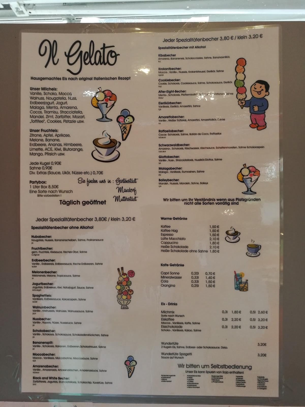 Speisekarte von Eisdiele Il Gelato cafe, Mutterstadt