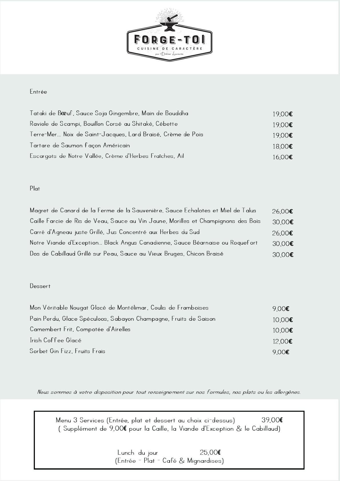 Menu au Forge-Toi, Onhaye