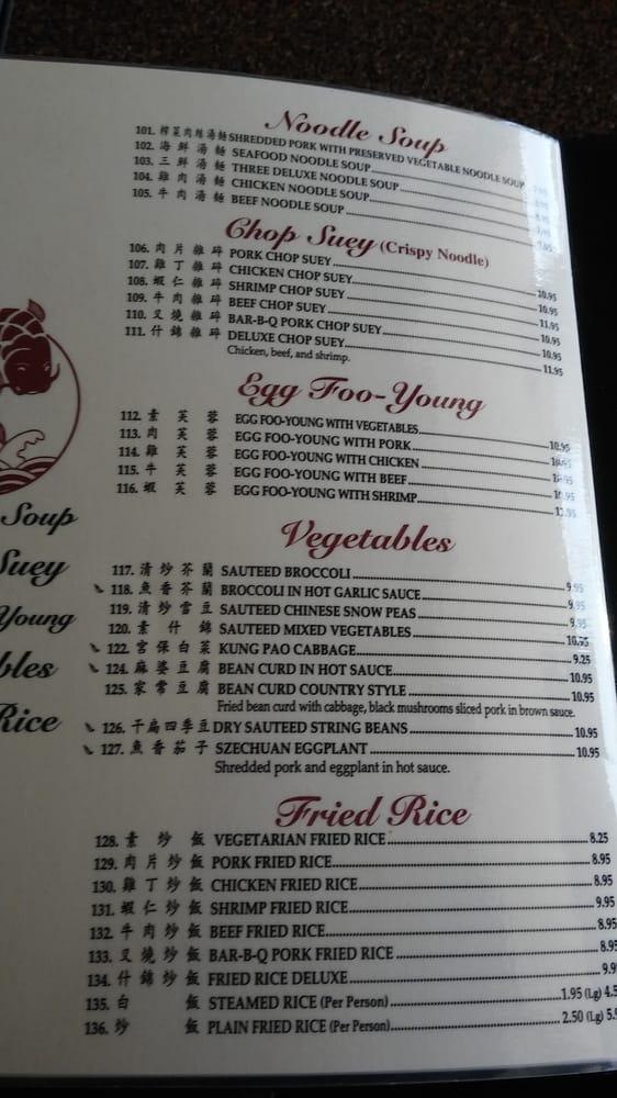 Menu at Ming Dynasty restaurant, Santa Maria