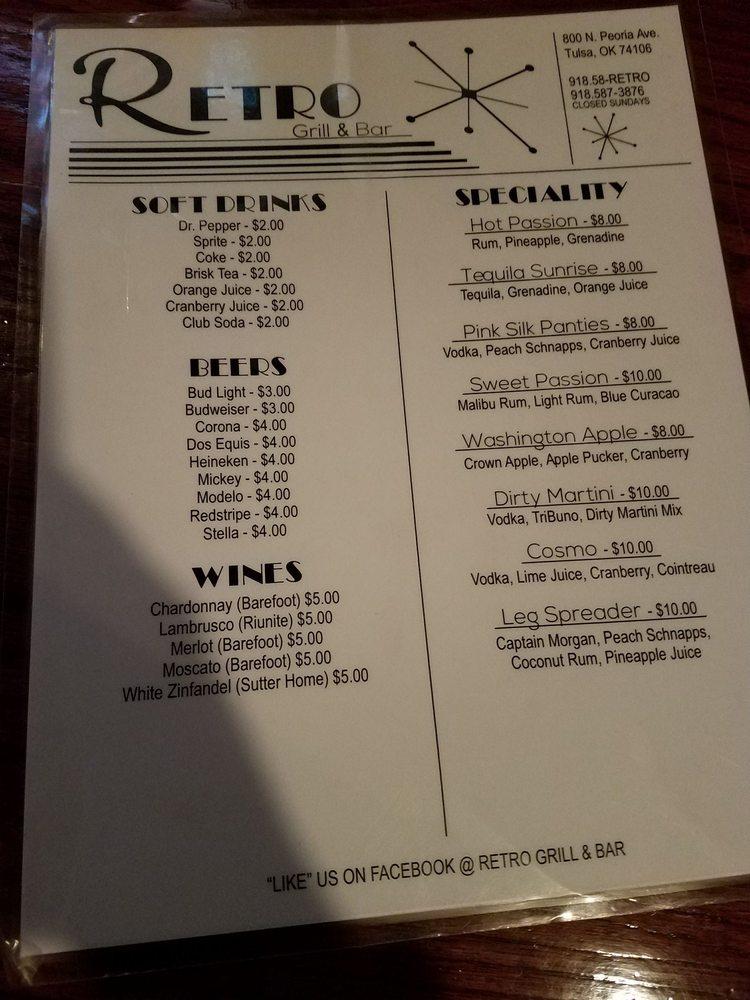 Menu at Retro Grill & Bar, Tulsa