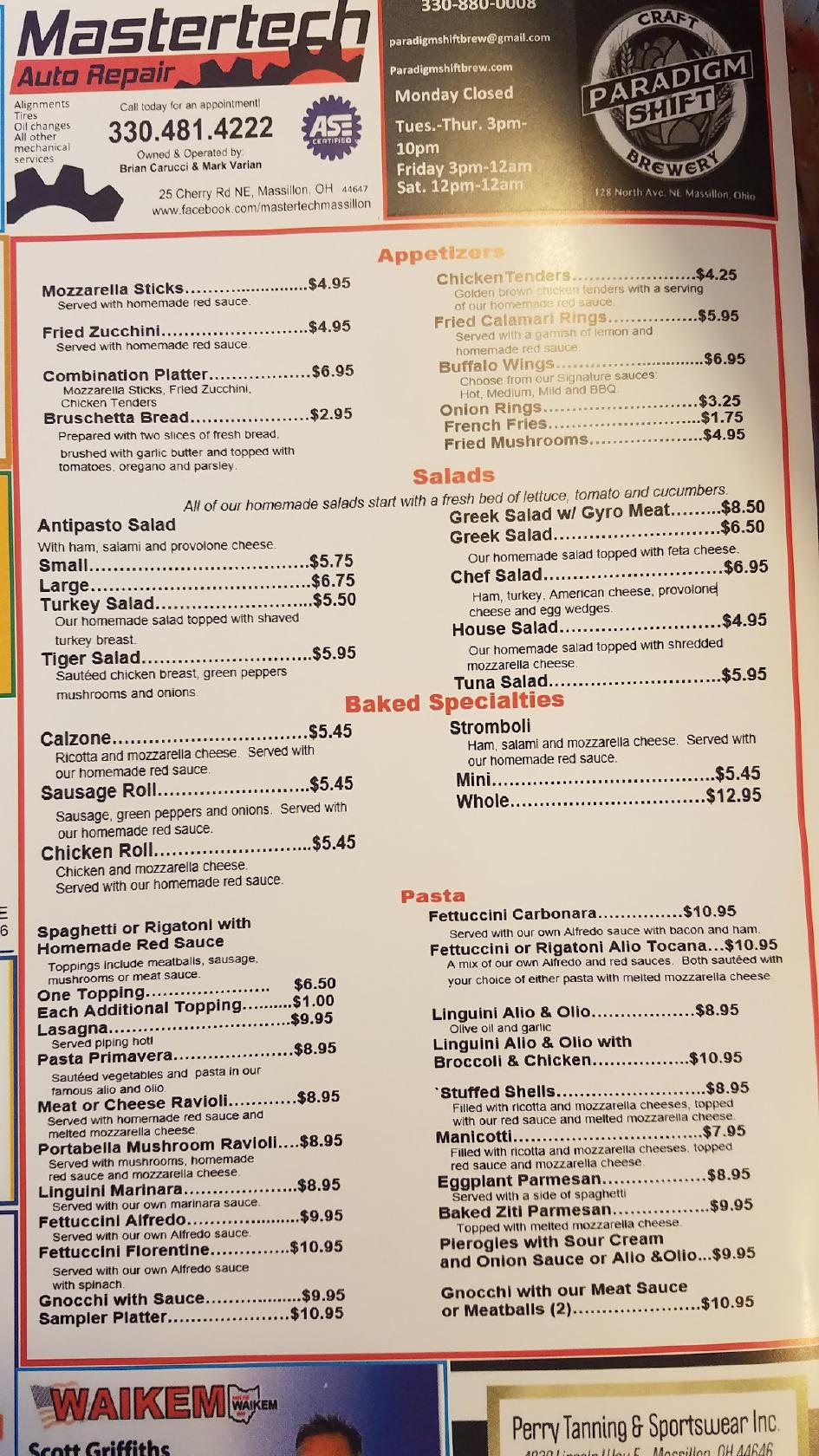 Menu at Smiley's Ristorante & Pizzeria, Massillon