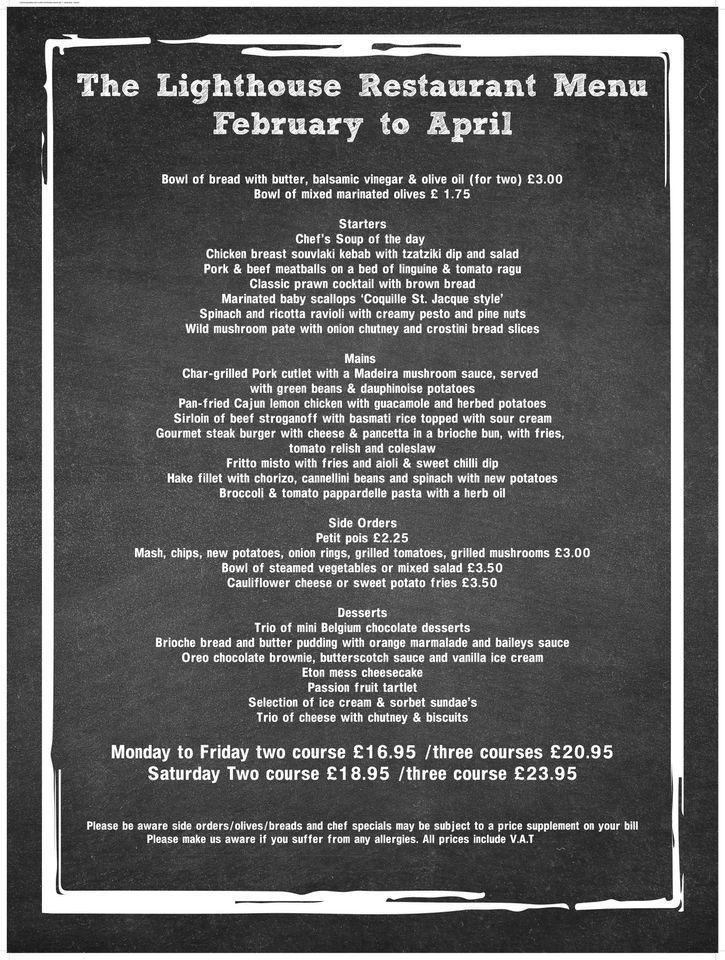Menu at The Oysterfleet Hotel, Restaurant & Bar, Canvey Island