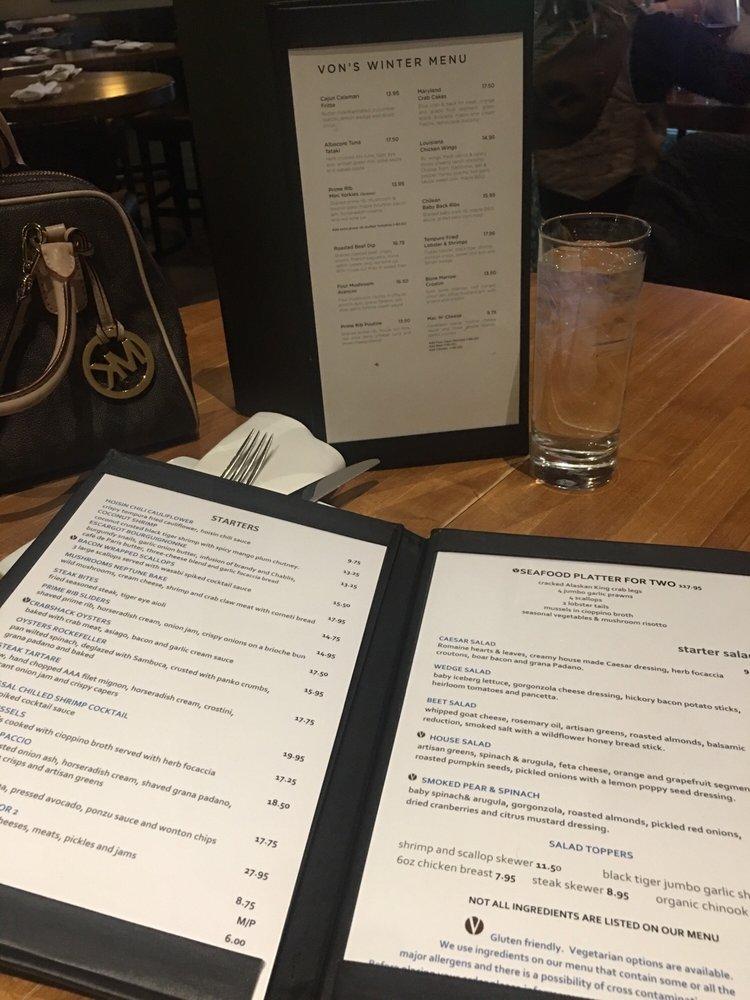 Menu au Vons Steak House pub et bar, Edmonton