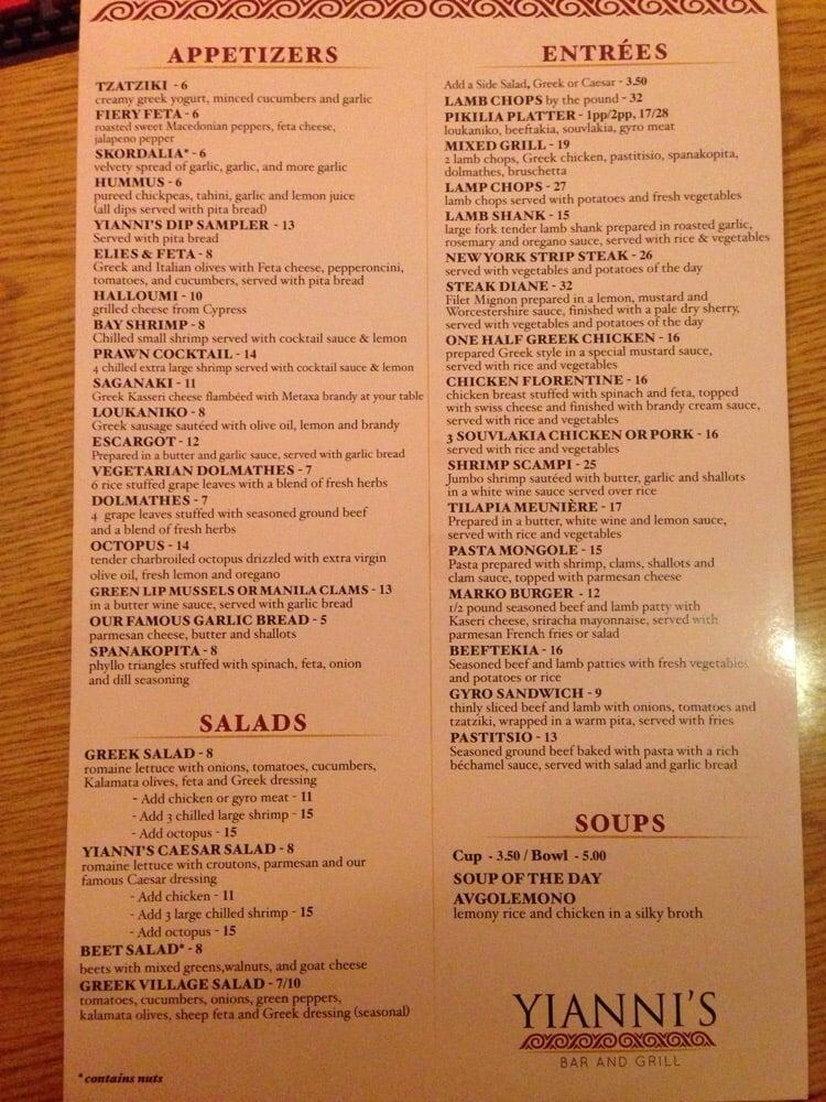 Menu at Yianni's Bar & Grill, Carmichael