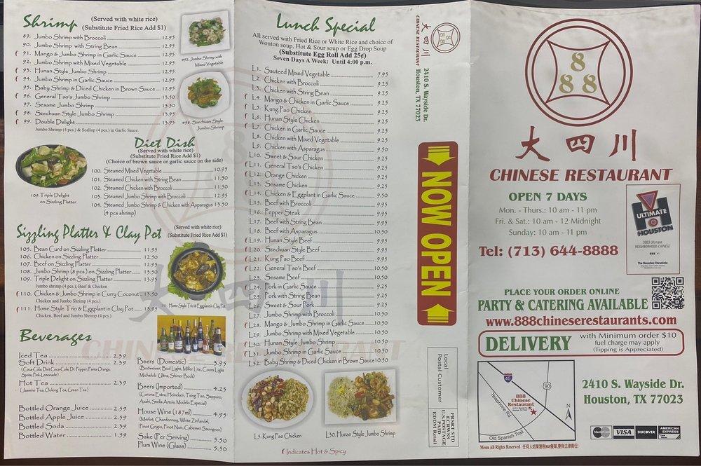Menu at 888 Chinese Restaurant, Houston, S Wayside Dr